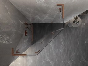 Mexen Lunar, L pětiúhelníkový sprchový kout naklápěcí doleva 100 x 100 cm, 8mm čiré sklo, profil měděná matná, 831L-100L-100P-65-00-L
