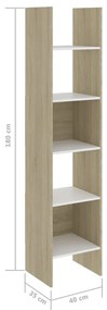 Knihovna Carda - dřevotříska - 40x35x180 cm | bílá a dub sonoma