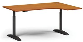 Výškově nastavitelný stůl OBOL, elektrický, 675-1325 mm, rohový pravý, deska 1600x1200 mm, černá zaoblená podnož, třešeň