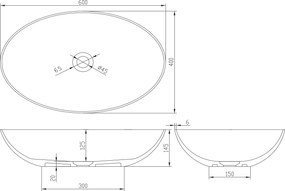 Sapho Formigo betonové umyvadlo na desku 60 x 40 cm bez otvoru pro baterii bez přepadu antracit FG216