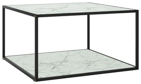 Konferenční stolek černý s bílým mramorovým sklem 90x90x50 cm