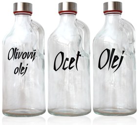 usporadejto.cz Láhev na olej, olivový a ocet, s uchem a uzávěrem na závit SADA 3*1,15l