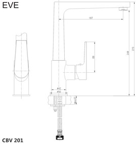 Mereo Mereo, Dřezová stojánková baterie, Eve, s plochým ramínkem nad pákou, výška 273 mm, chrom, CBV201
