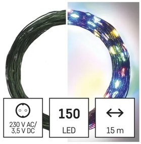 Vánoční osvětlení EMOS D3AM03 ZY1920T 150LED nano řetěz zelený 15m multicolor s časovačem