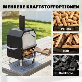 Venkovní pec na pizzu Pec na pizzu na dřevo nerezová dvouúrovňová pec s 1 cm silným pizza kamenem sklopná noha