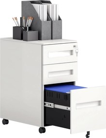 Vinsetto Kancelářská filingová skříň, Držák dokumentů s 5 koly, 3 zásuvky s zámkem a klíči, Filingová skříň pro A4 visící soubory z ocele, Bílá | Aoso