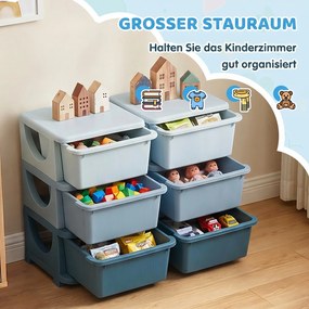 HOMCOM Plastový úložný box, 6 zásuvek, organizér na hračky, komoda do dětského pokoje, modrá | Aosom
