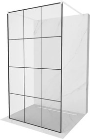 Mexen Kioto, průchozí sprchová zástěna 100 x 200 cm, 8mm sklo čiré/černý vzor, 2x bílá stabilizační rozpěra, 800-100-002-20-77