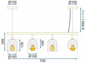 Toolight, stropní svítidlo 4xE27 APP1031-4CP, černá-zlatá, OSW-06982