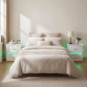 Costway Sada 2 nočních stolků s nabíjecí stanicí LED 2 zásuvkami moderní