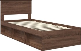 Rám postele s čelo Hnědý dub 90 x 200 cm Masivní borové dřevo 3410651
