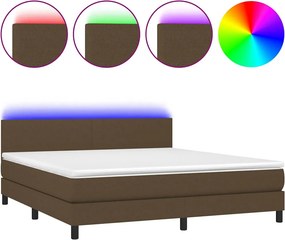 Box spring postel s matrací a LED tmavě hnědá 180x200 cm textil 3133016