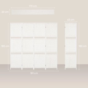 HOMCOM Skládací paraván se 4 panely 181x180 cm s policemi, dekorativní oddělovací příčka do ložnice, obývacího pokoje, kuchyně - Bílá