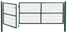 Zahradní plotová branka se sloupky - ocel - zelená | 350x120 cm