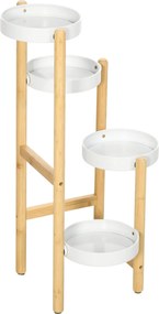 Outsunny bambusový stojan na květiny s 4 kulatými policemi, nosnost 20 kg pro vnitřní a venkovní použití Ø28x80 cm Přírodní a bílá | Aosom