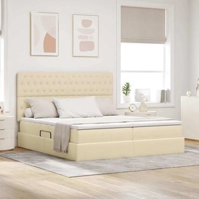 Postel s úložným prostorem s čelo Krémová 180 x 200 cm Textil 3372213