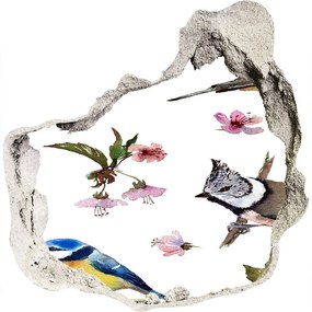 Wallmuralia Samolepící díra na stěnu Ptáci květy višně 75x75 cm