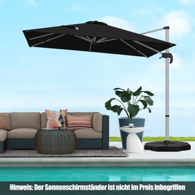 Costway Slunečník obdélníkový s klikou – 300 × 300 cm, černý