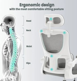 WOLTU Ergonomická kancelářská židle s houpací funkcí, síťovaná, šedá