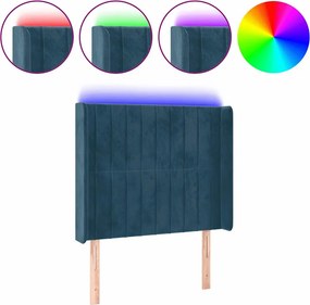 Čelo postele s LED tmavě modré 93 x 16 x 118/128 cm samet 3124326