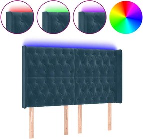 Čelo postele s LED tmavě modré 147 x 16 x 118/128 cm samet 3124436