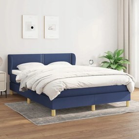 Box Spring Postel S Matrací Textil Modrá Hladké s hřebíky 140 x 190 cm