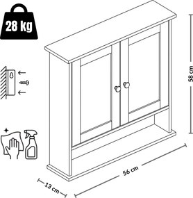 Závěsná koupelnová skříňka se zrcadlem LUMA, 56 x 13 x 58 cm