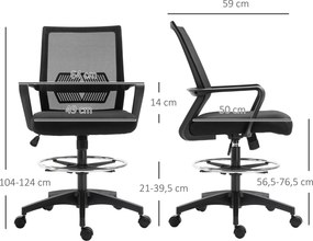 Vinsetto Ergonomická kancelářská židle s nastavitelným opěrným kruhem, bederní oporou, výškově nastavitelná otočná židle s síťovinou, návrhářská židl…