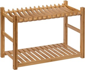 Odkapávač na nádobí, 2 patra, bambus, s nádobkou na příbory, 53 x 24,7 x 33 cm
