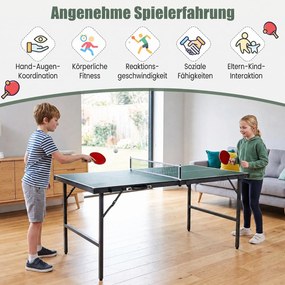 Costway Skládací stůl na stolní tenis se sítí a 2 pálkami a míčky Mini – zelený
