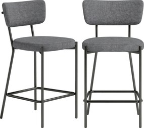 HOMCOM sada 2 barových stoliček — čalouněné, zakřivené opěradlo, opěrka na nohy, kovový rám, vzhled lnu, výška sedáku 63 cm, šedé