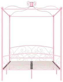 Petromila Rám postele s nebesy růžový kovový 180 x 200 cm