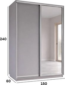 Skříň s posuvnými dveřmi 1500x2400x600 1LTD 1 Zrcadlo myší šedá, profil stříbrný