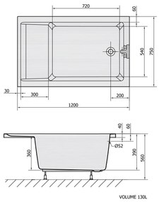 Polysan JAZZ sedací vana s konstrukcí 120x75x39 cm, bílá, 72914