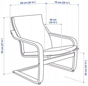 IKEA POANG Křeslo s nízkým opěradlem, červená/přírodní/béžová barva