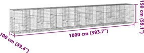 Gabionový koš s víkem 1 000 x 100 x 150 cm pozinkované železo 3295222