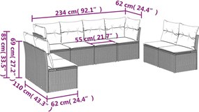 8dílná zahradní sedací souprava s poduškami šedá polyratan 3217450