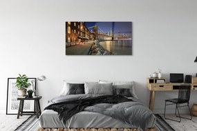 akrylový obraz Noční řeka mrakodrapy 125x50 cm