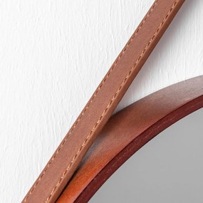 Rea - Tutumi LOFT, Kulaté dřevěné zrcadlo na pásku 50 cm, tmavá hnědá, HOM-06325