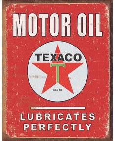 Plechová cedule Texaco - Lubricates Perfectly 32 cm x 40 cm