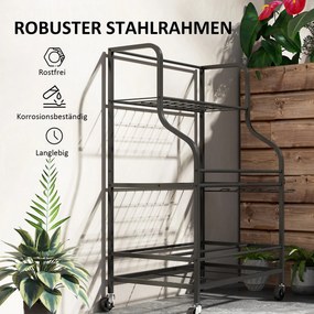 Organizér na zahradní nářadí 3-patrový stojan na zahradní nářadí s háky do 40 kg zátěže 77x40x97cm černý