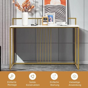 Costway Moderní stolek do předsíně 120 cm s mramorovým vzhledem a zlatým kovovým