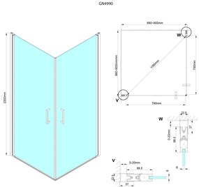 Gelco Gelco, LORO sprchové dveře jednodílné rohový vchod 900 mm, čiré sklo, GN4990