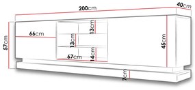Televizní stolek s LED RGB osvětlením 200 cm LIMA - bílý / lesklý bílý