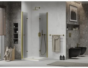 Mexen Lima Duo skládací sprchový kout 90 x 90 cm, Průhledné, Zlatá + sprchová vanička Flat - 856-090-090-50-02-4010G