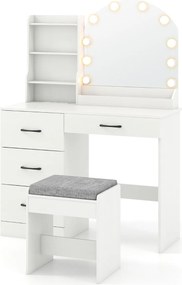 Costway Toaletní stolek s LED osvětlením 3 barvy s nastavitelným jasem, bílý