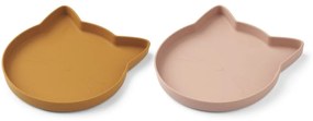 LIEWOOD Dětský silikonový talíř Marty Cat 23 cm Hnědá, růžová barva, oranžová barva, hnědá barva, plast