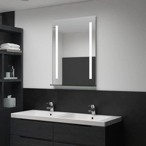 Koupelnové nástěnné zrcadlo s LED světlem a policí | 60 x 80 cm