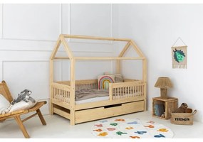 Domečková dětská postel z borovicového dřeva s úložným prostorem a výsuvným lůžkem v přírodní barvě 70x140 cm Mila MBW – Adeko