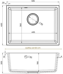 Sink Quality Crypton 60, kuchyňský granitový dřez 535x400x205 mm + černý sifon, bílá, SKQ-CRY.W.1KBO.60.XB